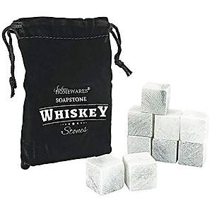 Southern Homewares Soapstone Whiskey Stones Chilling Rocks Beverage Cooler Set of 9 W/ Storage Bag