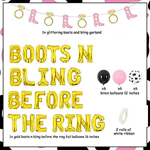 Wonmelody Western Bachelorette Party Decor Boots n Bling Before the Ring Banner Last Fling Before the Ring Decor Diamond Ring Balloon Rings n Boots Garland for Bridal Shower Wedding Nashville Party