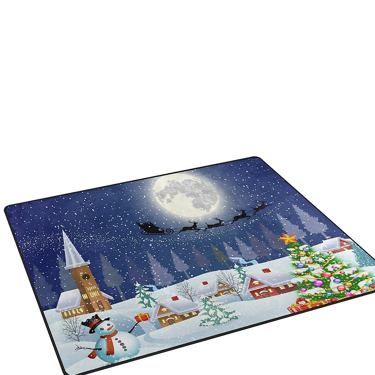 My Daily Christmas Tree Snowman and Santa Area Rug 4'10" x 6'8", Living Room Bedroom Kitchen Decorative Unique Lightweight Printed Rugs