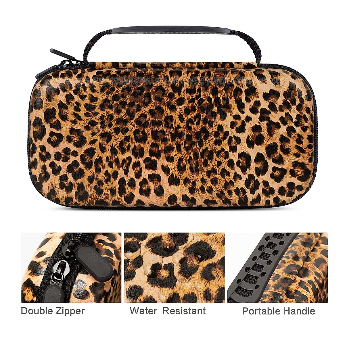 Drodalala Nintendo Switch Case OLED 2021/Switch Carrying Case 2017 for Girls, Leopard Travel Cover Bag w/16 Game Card Slots,Deluxe Protective Hard Shell Case,Dockable Joy-Con Controller & Accessories