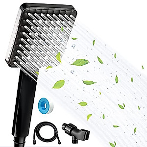 Welan Shower Head With Handheld,6 Spray Types Black Shower Head With 1.5M Hose,Shower Head High Pressure With Holder,Shower Head With Pressure Increase For Higher Water Pressure Rain Shower