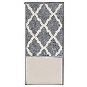 Machine Washable Moroccan Trellis Design Non-Slip Rubberback 8.5" x 26" Traditional Indoor Stair Treads for Wooden Stairs, 14 Pack, Gray