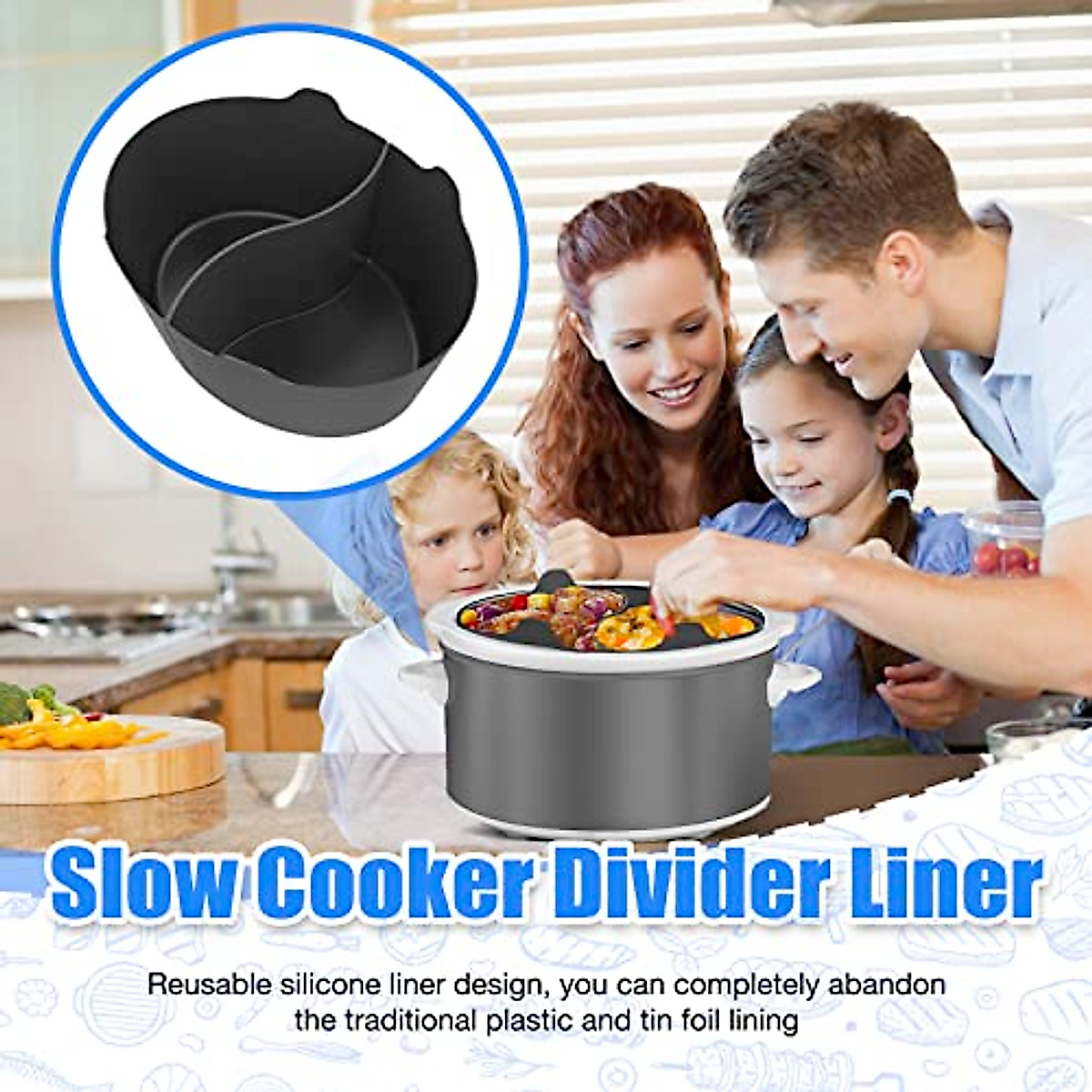 Esycooying Silicone Slow Cooker Divider Liners, Reusable/Easy Clean/BPA Free/Leakproof/Silicone Slow Cooker Divider, Dishwasher Safe Divider Liner for Most 6 Quart Slow Cooker