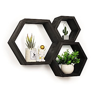Hexagon Floating Shelves,Geometric Figure Wall Shelf for Living, Room,Kitchen,Bedroom, Bathroom, Wall Decoration Honeycomb Floating Shelf(Black)
