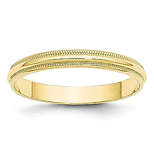 10K Yellow Gold 3mm Light Weight Milgrain Half Round Band Ring Size 4