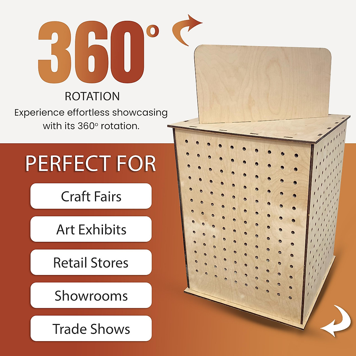 TORCHED DISPLAYS Rotating Display Stand – 22.5 x 16.76-inch – Rotating Organizer Wood Pegboard – Pegboard Display Stand for Craft Shows, Vendor Events, Jewelry, Accessories…