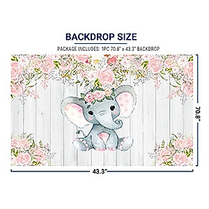 Allenjoy Rustic White Wood Elephant Backdrop Supplies for Baby Shower Pink Floral It's a Girl Newborn Kids Birthday Party Decorations Studio Cake Smash Candy Dessert Photography Banners Props