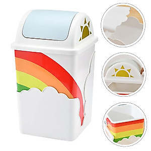 STOBAZA 1pc Rainbow Trash Can Rubbish Can Small Wastebasket Shake Lid Trash Can Mini Trash Can with Lid Convenient Trash Can Retainer Container Bin Vintage The Clouds Plastic Child