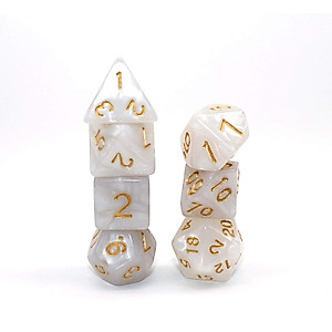 DND Dice Set Pearl White RPG 7-Die Dice Set Fit Dungeons and Dragons(D&D) Pathfinder MTG Role Playing Games Polyhedral Dice with Dice Pouch