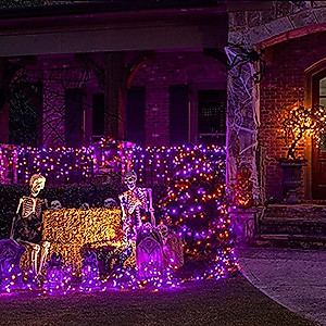 FUNPENY Halloween 360 LED Net Lights, 12ft x 5ft 8 Modes Waterproof Connectable Christmas Decorations for Outdoor Garden Party Decor (Purple Orange)