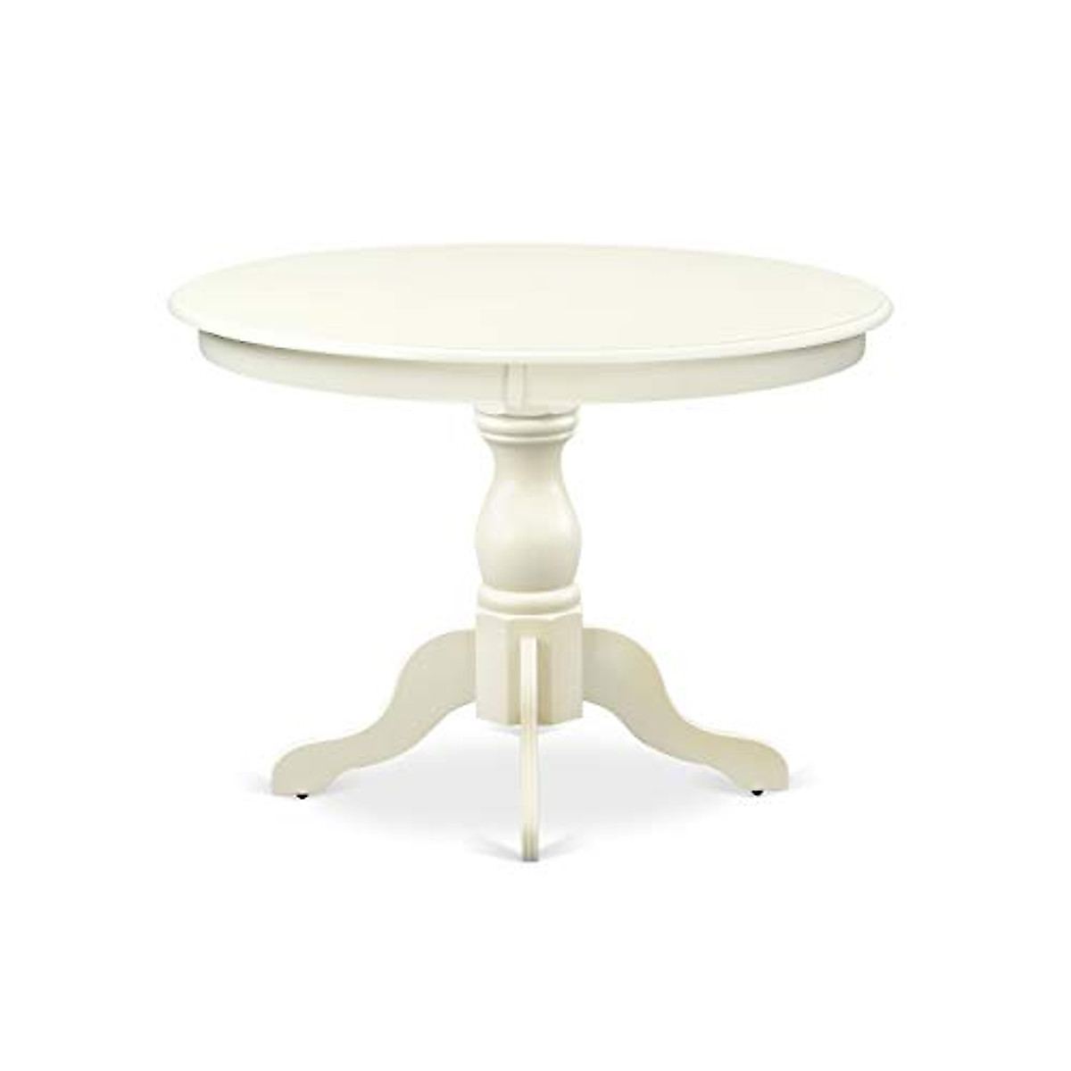 East West Furniture HBIP5-LWH-W 5 Piece Dining Room Table Set Includes a Round Dining Table with Pedestal and 4 Wood Seat Chairs, 42x42 Inch, Linen White