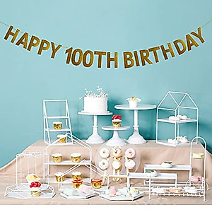 HAPPY 100TH BIRTHDAY Banner，Pre-strung，No Assembly Required，100th Birthday Party Decorations Supplies，Gold Glitter Paper Garlands Backdrops, Letters Gold Betteryanzi