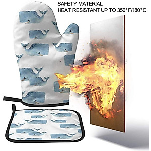 HENGE Whale Pod in Blue Oven Mitts and Pot Holders Sets of 2,Resistant Hot Pads,Flexible Cooking Oven Gloves for Microwave BBQ Cooking Baking Grilling