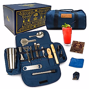 Travel Bartender Kit - Portable Bar Set, Bar Tools, Full Cocktail Set with Portable Bag, Mobile Cocktail Shaker Set, Bartending Kit for Home, Travel Mixology Bartender Kit Set, Bartender Accessories