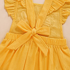 GRNSHTS Baby Girls First Birthday Outfits Ruffle Honey Bee Romper Backless Bodysuit Cake Smash Outfits (Yellow, 12-18 Months)