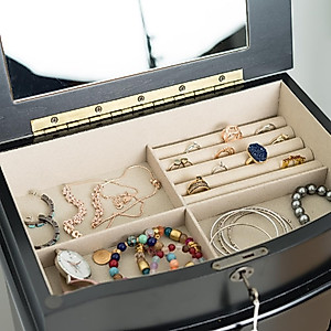 Alveare Home North Locking 7-Drawer Jewelry Armoire – Spacious Organizer with Mirror, Necklace Hooks & Anti-Tarnish Lining, Black