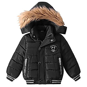 MODNTOGA Toddler Baby Boys Autumn Winter Down Jacket Coat Warm Padded Thick Outerwear Clothes Snowsuit Fleece (Black, 2XL(3-4 Years)