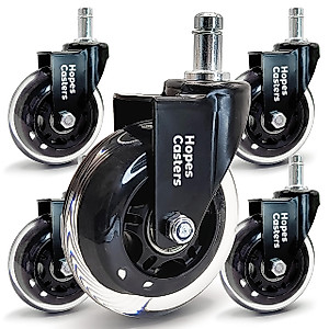 Office Chair Caster Wheels (Set of 5) - Heavy Duty & Safe for All Floors Including Hardwood - Perfect Replacement for Desk Floor Mat - Rollerblade Style w/Universal Fit