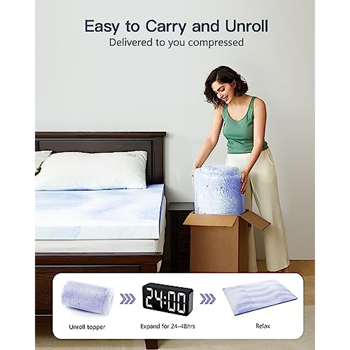 PERLECARE 3 Inch Queen Memory Foam Mattress Topper for Pressure Relief, Cooling Gel Infusion, CertiPUR-US Certified Purple