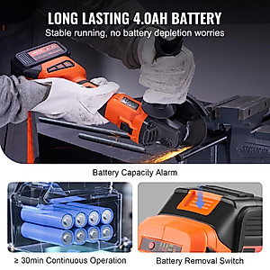 VEVOR Cordless Angle Grinder Kit, 4-1/2'' 9000rpm Brushless Motor, 3 Variable Speed, Electric Grinder Power Tools with 20V 4.0Ah Battery & Fast Charger For Cutting, Polishing, Rust Removal