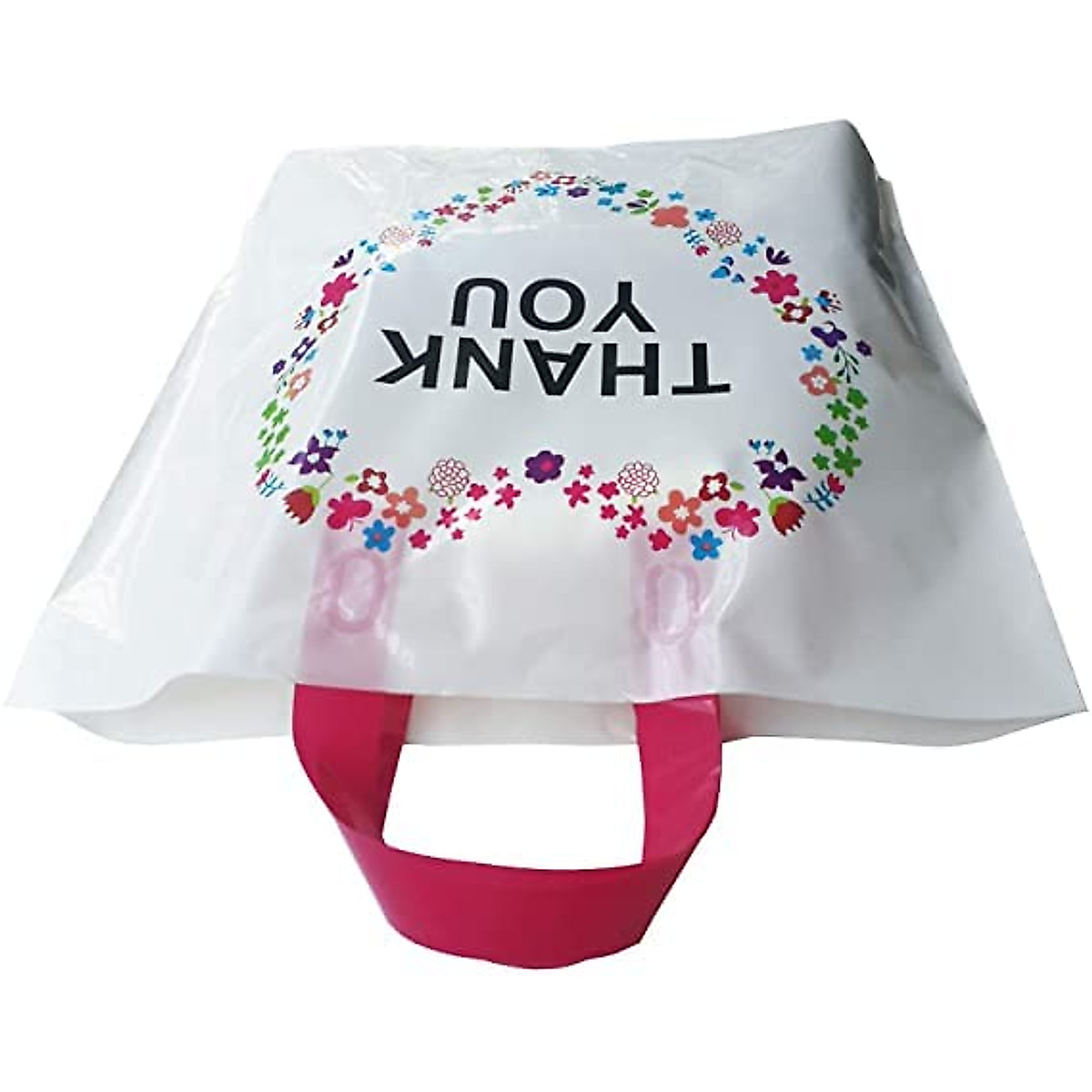 inkalfa 24 Pcs Beige Thank You Bags,Gift Bags with Soft Loop Handle,Plastic Bags Boutique Bags,Size:15"x12"x3"（38 * 30 * 8CM 2.8 Mil.