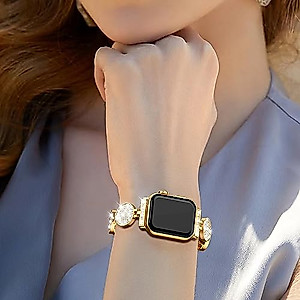 Hallen Apple Watch Band 38mm 40mm 41mm 42mm 44mm 45mm 49mm Women, Jewelry Bling Diamond Rhinestone Bracelet Metal Replacement Strap Wristband for iWatch bands Ultra Series 8 7 6 5 4 3 2 1 SE (38mm40mm41mm, Gold)