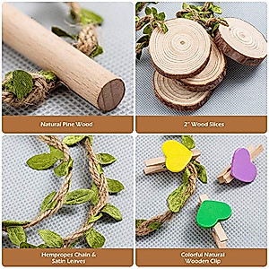 Hanging Photo Display, Wall Hanging Photo Holders Multi Photo Display with 8 Wood Clips and 1 Wall Hook, Picture Holders Frame Collage Decoration for Home Office Nursery Room Dorm Holiday Card Display