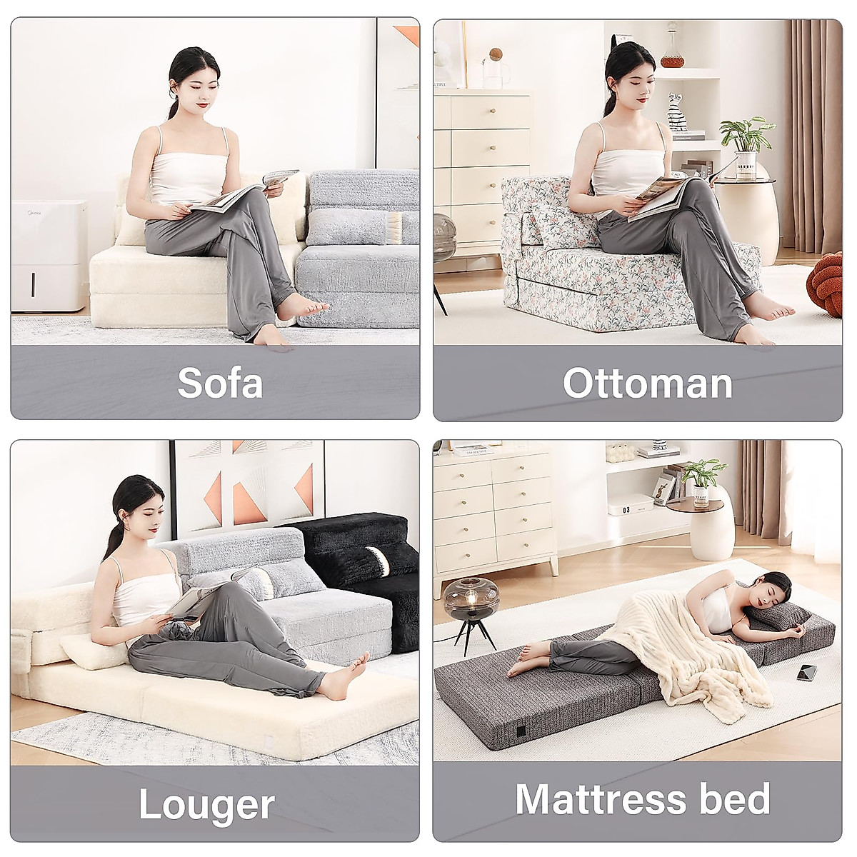 Tiita Folding Sofa Bed Couch, Single Size Foldable Futon Chair Bed with Pillow, Folding Sleeper Sofa Chair Bed Floor Mattress for Guest Room, Living Room, Black