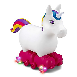 Kid Trax Silly Skaters Unicorn Toddler Foot to Floor Ride On Toy, Kids 1-3 Years Old, Soft and Inflatable, Single Rider, Light Up LED Rollerskates, White (KT1590)