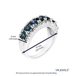 Vir Jewels 0.70 cttw Blue Sapphire and Diamond Ring .925 Sterling Silver Rhodium Princess Size 6