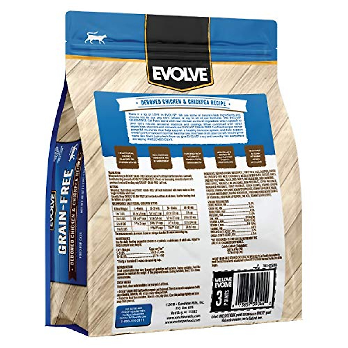 Evolve Pet Food Grain Free Deboned Chicken, Pea and Vegetable Recipe Cat Food Grain Free Deboned Chicken, Pea, and Veggies 3 Pound (Pack of 1)