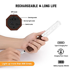 Ni-SHEN Motion Sensor Night Light Indoor with 3 Color Mode, Rechargeable Powerful Magnetic Body Wall Light Led Hallway Light, Battery-Operated Wooden Wall Sconce for Hallway, Stairway (Bubble)