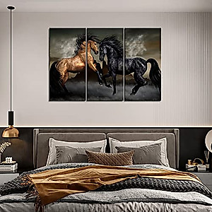 First Wall Art - Yellow and Black Horse Play Together Wall Art Painting The Picture Print On Canvas Animal Pictures for Home Decor Decoration Gift