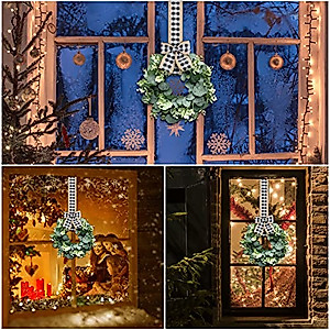 Faux Kitchen Cabinet Wreaths, 2 Pieces Small Pecuniary Eucalyptus Wreath 10 Inch Summer Farmhouse Wreath Mini Kitchen Cabinet Wreaths for Door Window Chair Wall Decor (Plaid Bow Style)