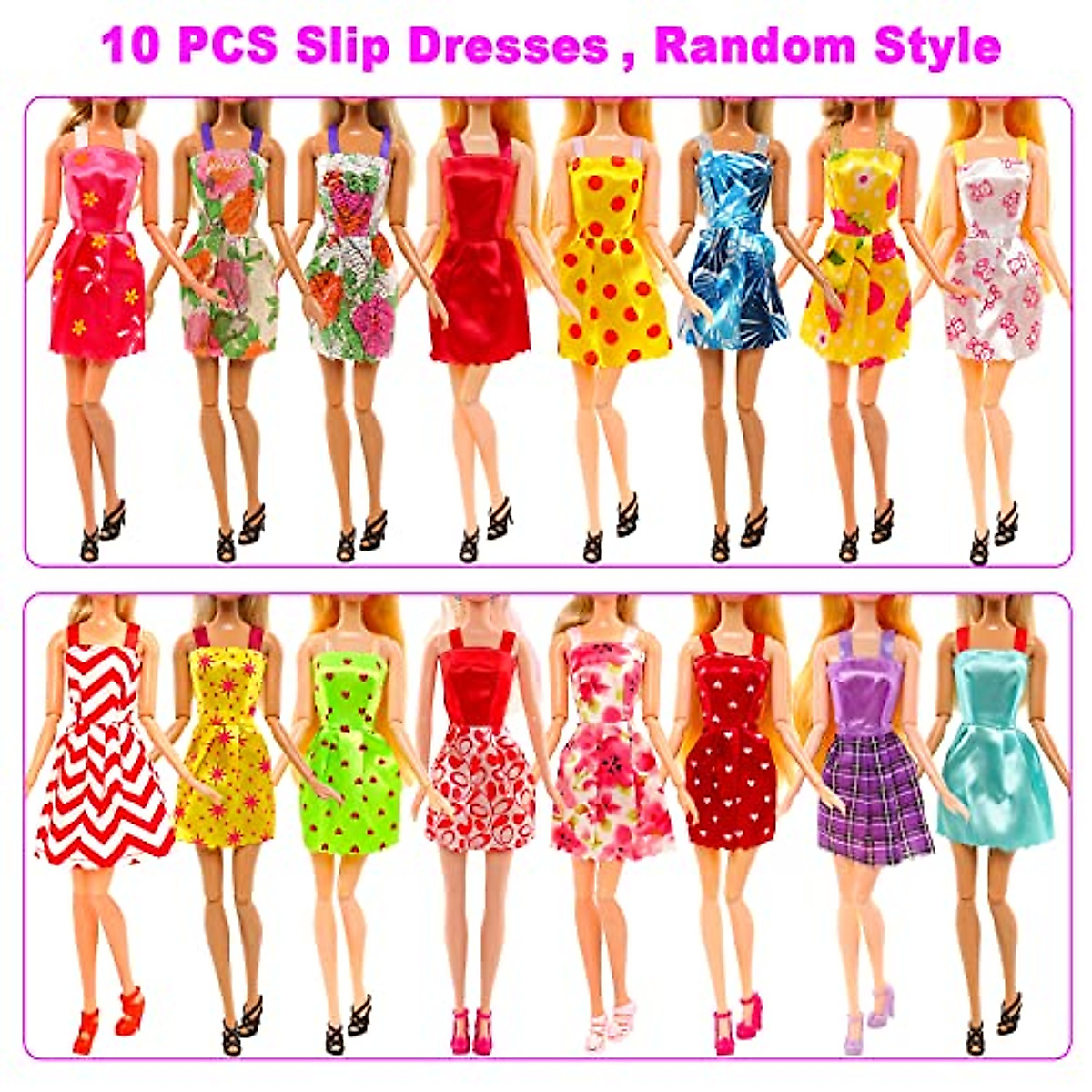 BARWA 42 pcs Doll Clothes and Accessories 10 pcs Party Dresses 32 pcs Shoes, Crown, Necklace Accessories for 11.5 inch Doll