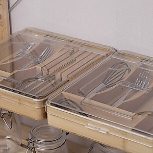 Kitchen Drawer Organizer, 13 Inch Silverware Utensil Tray Holder,with Removable Lid, 5 Slots Total Bamboo Wood Caddy for Flatware Cutlery Knives, Forks, Spoons.