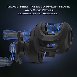 KastKing Centron Lite Baitcasting Fishing Reel, 7.1:1 Gear Ratio, Left Handed Reel, Black