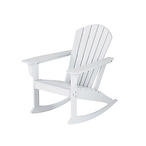 Costaelm Outdoor Adirondack Chair, All Weather Resistant Lawn Chairs Balcony Chair and Fire Pit Chairs, Deck Chairs Outdoor Porch Rocking Chair High Back HDPE Poly Lumber, White