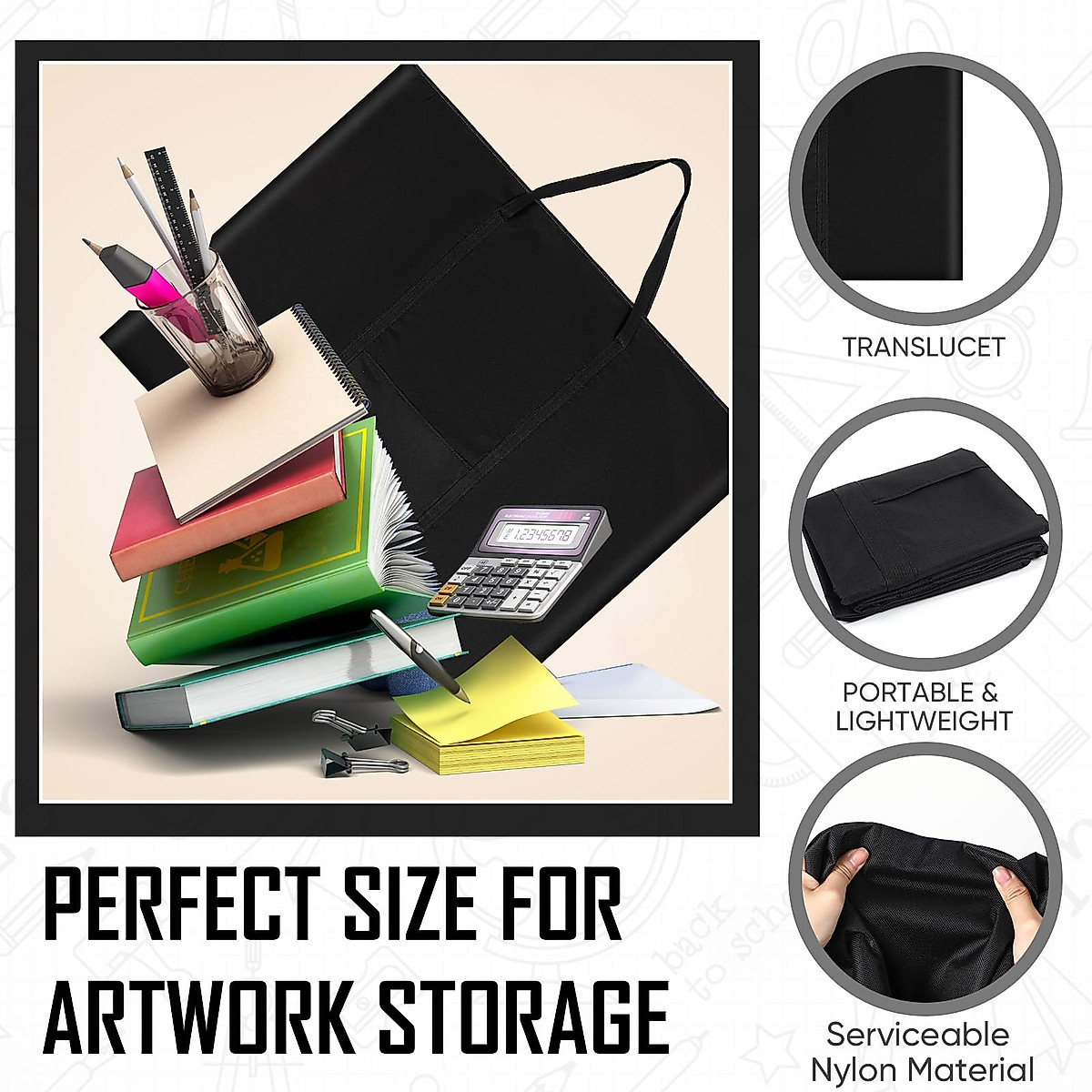 Shinylin Extra Large Art Portfolio Bag with Pocket Handle 48'' x 36'' Waterproof Lightweight Art Portfolio Case Poster Painting Paper Carrying Case Portfolio Folder for Artist Student Art Work