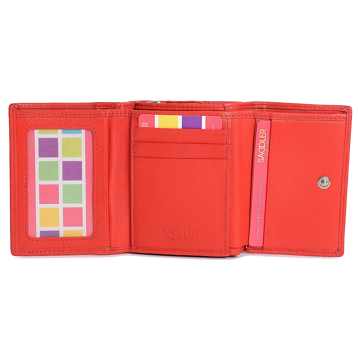 SADDLER Womens Luxurious RFID Protected Leather Trifold Credit Card Wallet With Large Zippered Coin Pocket | Ladies Designer Purse - Perfect for ID Coins Notes Debit Travel Cards | Gift Boxed - Red