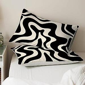 Rvciby Black Stripe Duvet Cover Twin Size,Cotton and Polyester Comforter Cover Duvet Cover Set with Corner Ties & Zipper Closure,1 Duvet Cover and 1 Pillow Shams for Girls Boys Women Children Man