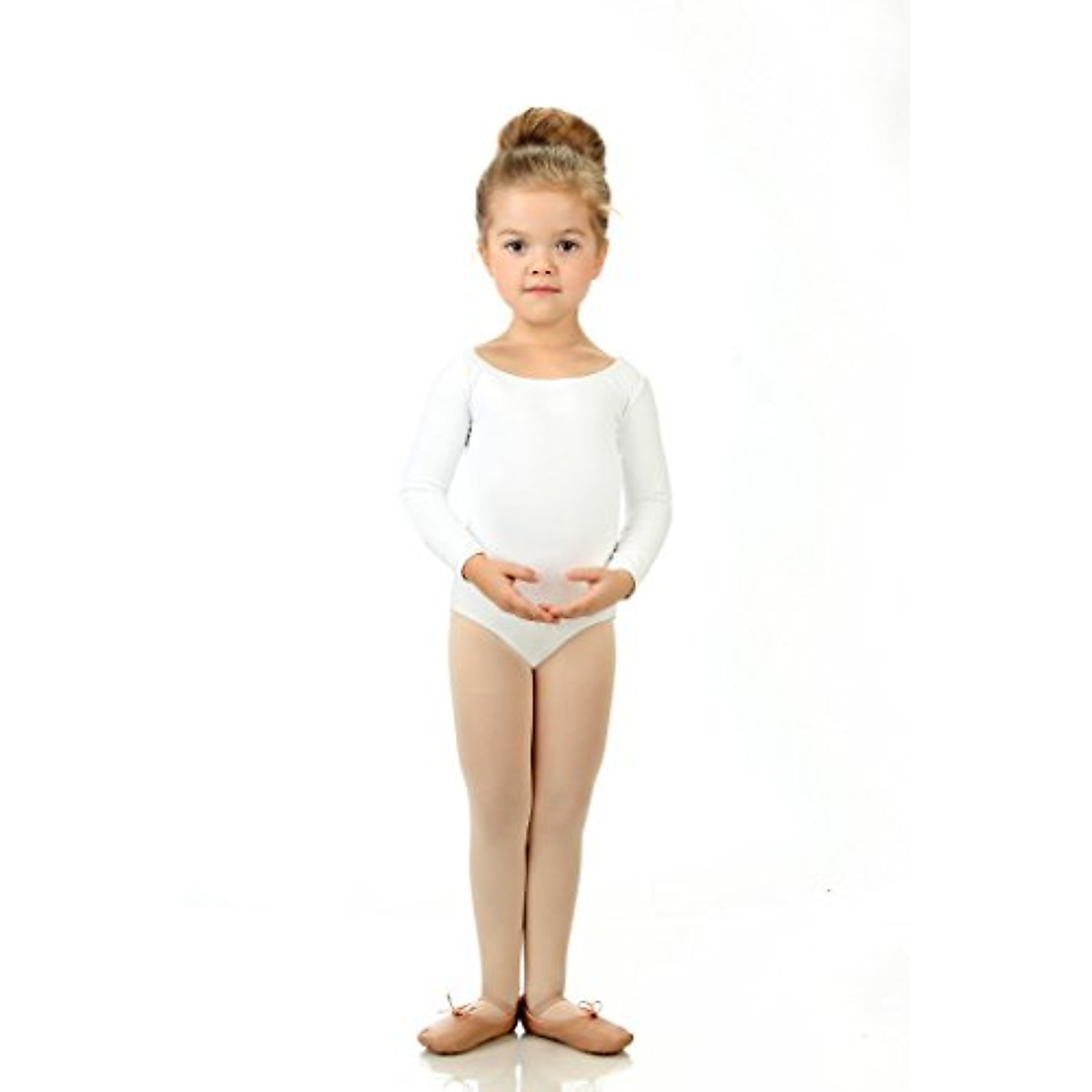 Elowel Girls' Team Basics Long Sleeve Leotard White (size 2-4)