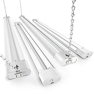 Ensenior 4 Pack Linkable LED Utility Shop Light, 4 FT 4400lm, 36W Equivalent 280W, 5000K Daylight, 48 Inch Integrated Fixture for Garage&Workbench, Surface or Hanging Mount, White, ETL Certified