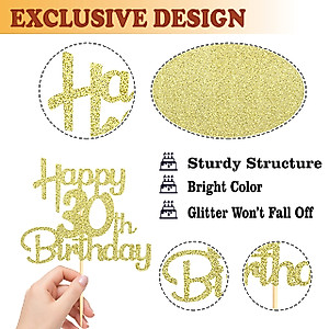 Sotpot Happy 30th Birthday Cake Topper Gold Glitter 30th Cake Toppers 30 Birthday Cake Decorations Cheers to 30 Fabulous Party Cake Picks - 1 Pack