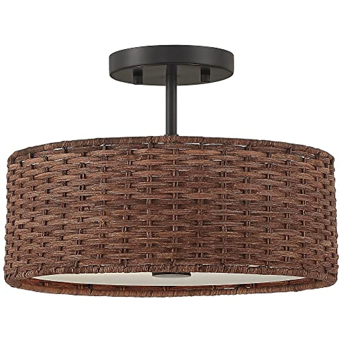 Possini Euro Design Hampton Modern Ceiling Light Semi Flush-Mount Fixture 13 1/4" Wide Soft Gold 2-Light Dark Weave Rattan Drum Shade for Bedroom Kitchen Living Room Hallway Bathroom House Home