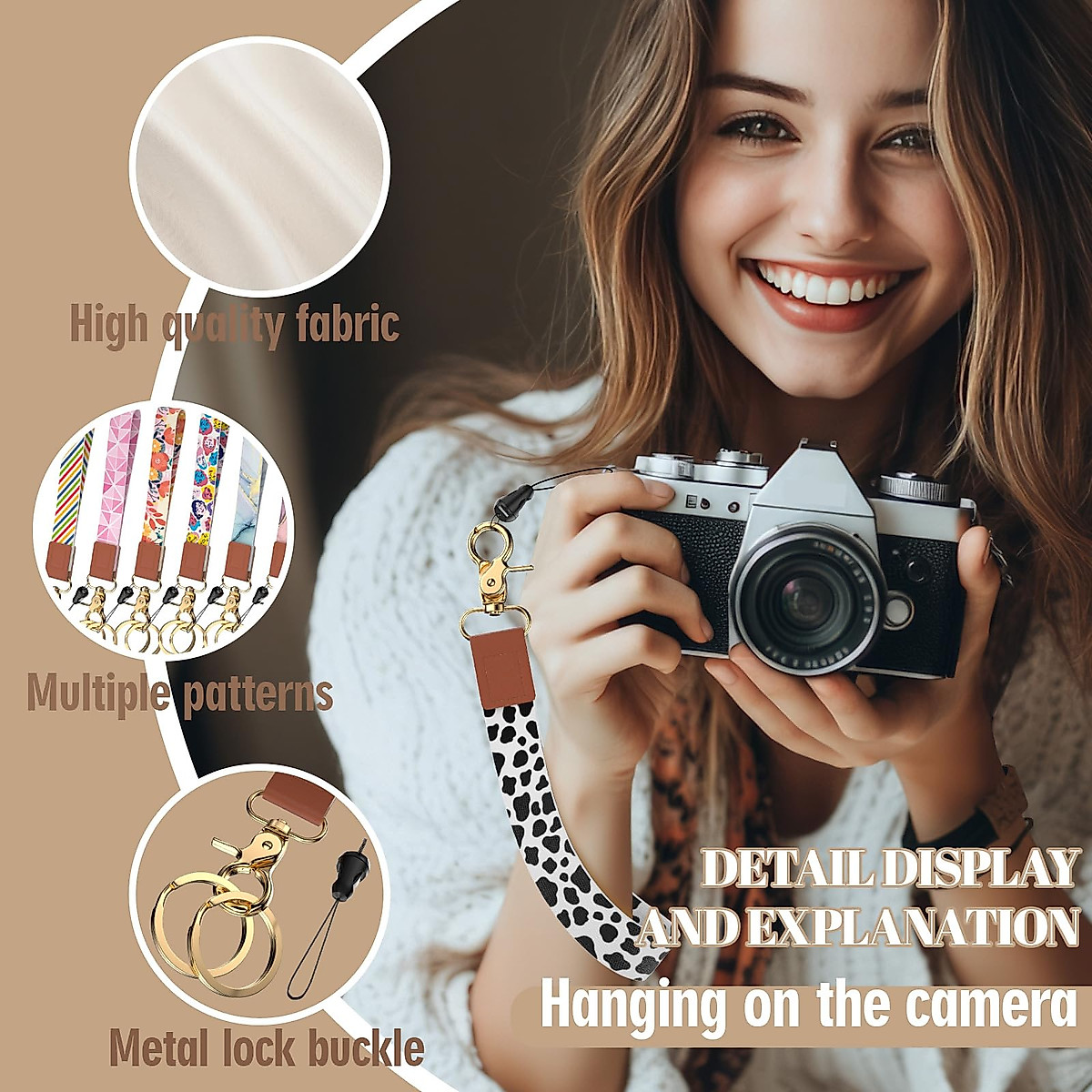 Wristlet Keychain for Women and Men，Key Chain Holder，Wrist Lanyard for Keys(Cow）