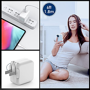 iPad Charger iPhone Charger, 12W USB Power Adapter Foldable Portable Travel Plug with 2Pack MFi Certified 6FT iPad Charging Cord Cable for iPad 4/5/6/7/8/9, iPad Mini 1/2/3/4/5, iPad Air 1/2/3, iPhone