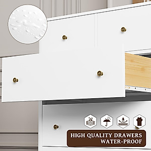 HOUSUIT White Dresser with 5 Drawers, Tall Dresser Chest of Drawers, 5 Drawer Dresser with Deep Space, Wood Dresser Storage Cabinet for Living Room, Hallway, Office, White