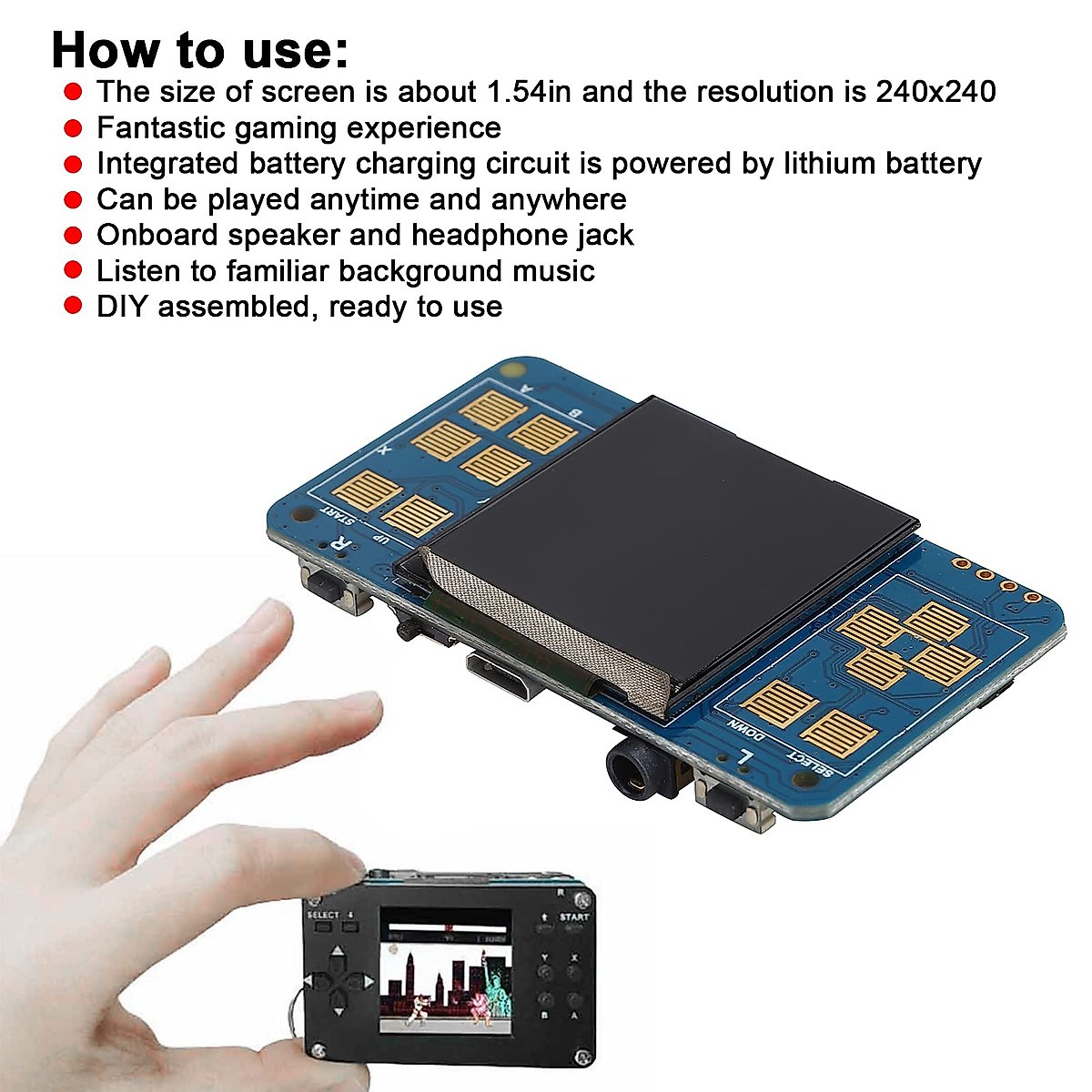 ASHATA GamePi Set,1.54 Inch LCD Monitor Screen with Onboard Speaker and Headphone Jack,for Zero/Zero W/Zero WH
