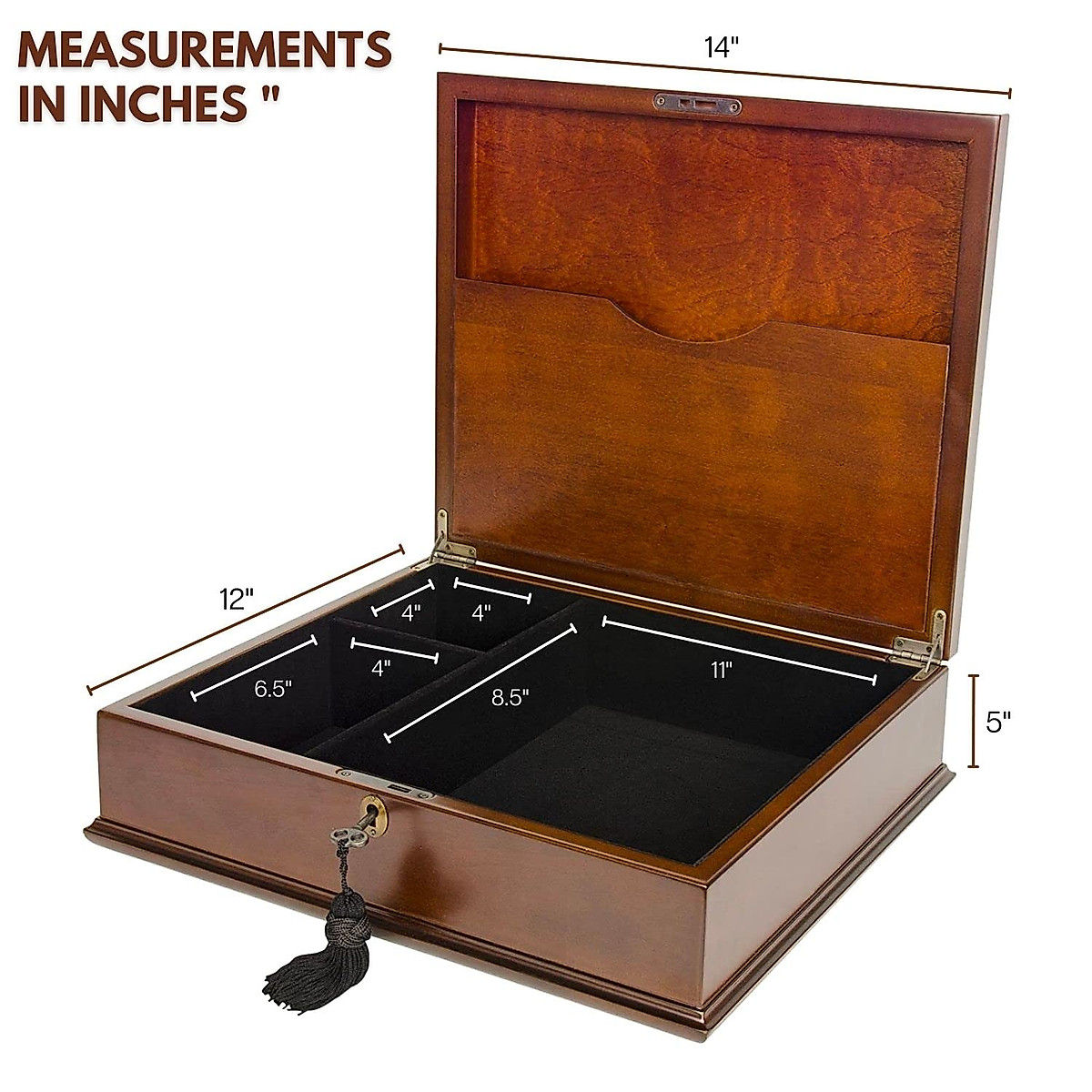 Arolly Romeo Memory Keepsake Box Organizer with Mahogany Wood Finish - Large Personal Storage Box with Locking Lid | Wooden Memory Box Gift for Anniversary, Wedding, Valentine, Birthday